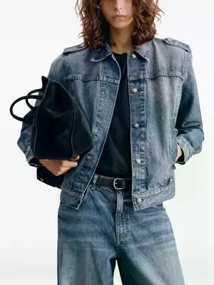 NILI LOTAN Buttoned Epaulette Denim Jacket - Blue