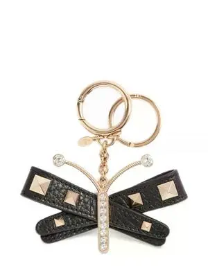 Valentino Garavani Rockstud Bag Charm With Keychain In Grainy Calfskin And Swarovski® Crystals - Black
