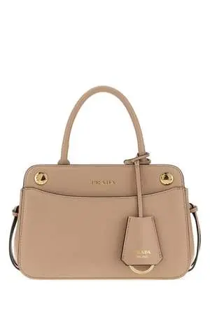 Prada Beige Leather Mini Carry Handbag - Brown