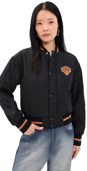 Terez Knicks Cropped Bomber Jacket - Black