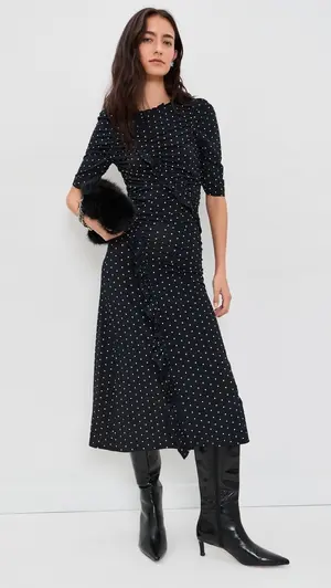 Sea Jeanne Polka Dot Print Ruched Midi Dress