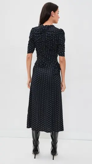 Sea Jeanne Polka Dot Print Ruched Midi Dress