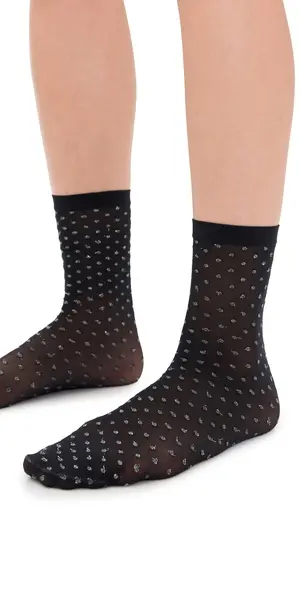 Wolford Shimmer Dot Socks - Black/silver