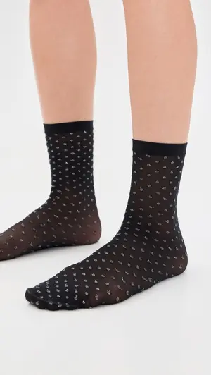 Wolford Shimmer Dot Socks - Black/silver