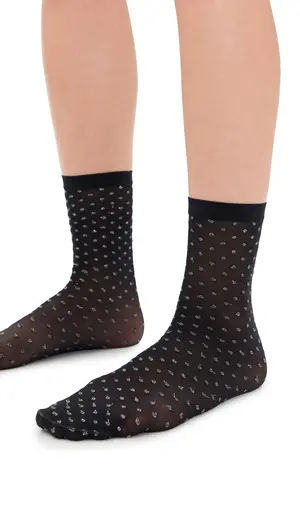 Wolford Shimmer Dot Socks - Black/silver