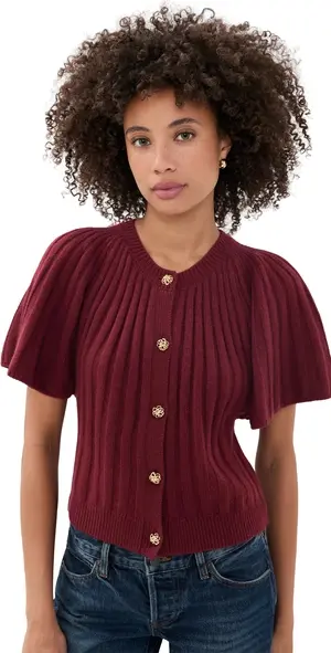FRAME The Flutter Cardigan - Deep Garnet