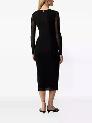 SILVIAN HEACH Ruched Mesh-sleeve Midi Dress