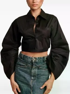 HEVRON Raquel Gathered-sleeve Cropped Shirt