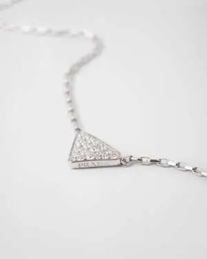 Prada Eternal Gold Mini Triangle Pendant Necklace In Gold And Diamonds