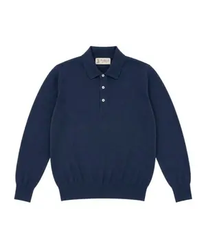 Brunello Cucinelli Long-sleeved Knitted Polo Shirt - Blue