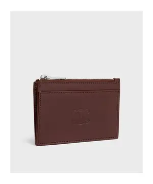 Celine Zipped Card Holder In Satinated Calfskin With Triomphe Embossed