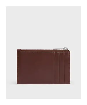 Celine Zipped Card Holder In Satinated Calfskin With Triomphe Embossed