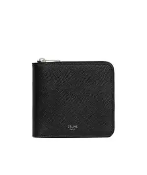 Celine Zipped Bi-fold Wallet In Grained Calfskin - Black
