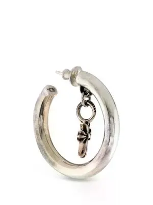 Chrome Hearts Baby Fat Cross Drop Hoop Earrings - Silver