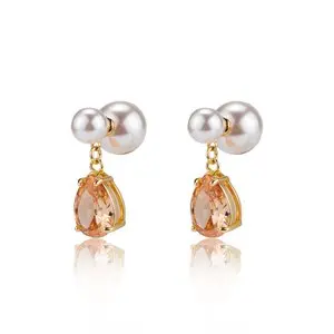 MISS CECILIA Gianna Double Pearl Pendant Earrings - Gold
