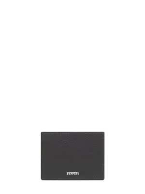 FERRARI Garnet Leather Card Holder With Printed Logo - Grey