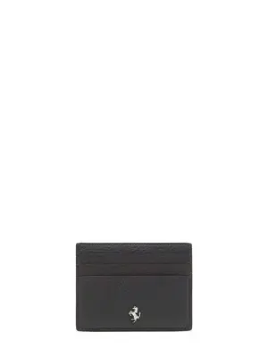 FERRARI Garnet Leather Card Holder With Prancing Horse By - Grey