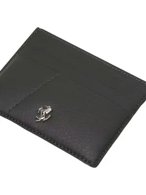FERRARI Garnet Leather Card Holder With Prancing Horse By