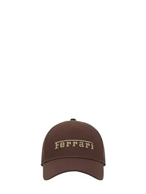 FERRARI Cotton Twill Baseball Cap With Embroidered Logo By - Brown