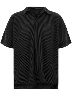 Issey Miyake Pleated Polo Shirt - Black