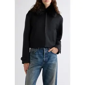 Acne Studios Odayla Wool Jacket With Genuine Shearling Collar - Black