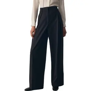 The Fold Clever Wool Blend Cortona Pleat Trousers - Navy