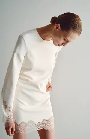 Mango Lace Trim Long Sleeve Shift Dress