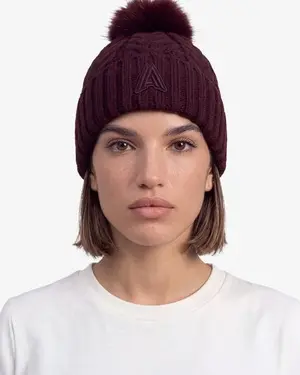 ALPENHAUS Murier Cable Knit Beanie With Removable Pompom Cabernet