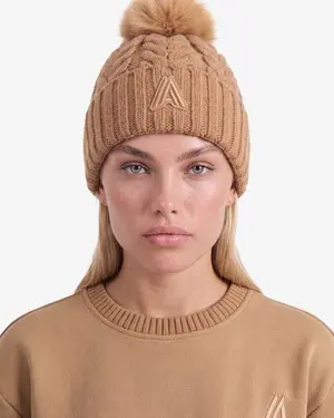 ALPENHAUS Murier Cable Knit Beanie With Removable Pompom - Camel