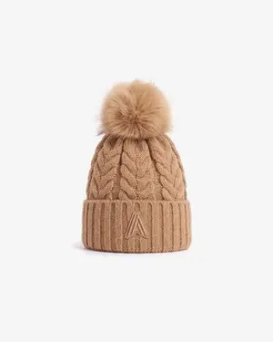 ALPENHAUS Murier Cable Knit Beanie With Removable Pompom - Camel