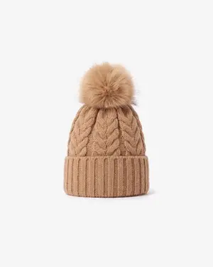 ALPENHAUS Murier Cable Knit Beanie With Removable Pompom - Camel