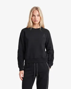 ALPENHAUS Montiel Relaxed Crewneck With Faux Faux Sherling Inserts - Black