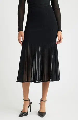 OPEN EDIT Ribbed Sweater Midi Skirt - Black