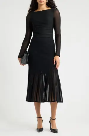 OPEN EDIT Ribbed Sweater Midi Skirt - Black
