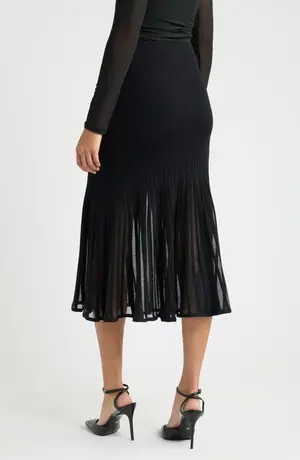 OPEN EDIT Ribbed Sweater Midi Skirt - Black