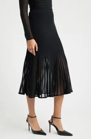 OPEN EDIT Ribbed Sweater Midi Skirt - Black