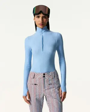 Perfect Moment Wool Blend Base Layer Bodysuit - Cloud Blue