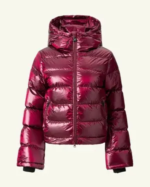Perfect Moment Metallic Polar Flare Down Jacket Wine