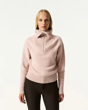 Perfect Moment Half Zip Wool & Cashmere Top - Blush
