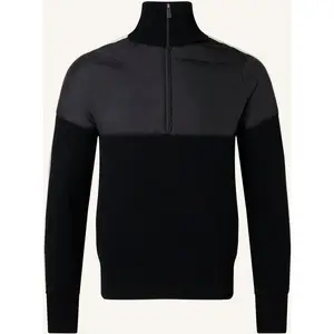 Perfect Moment Merino Wool Half-zip Quilted Sweater - Black