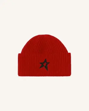 Perfect Moment Knitted Wool Ribbed Star Beanie - Red