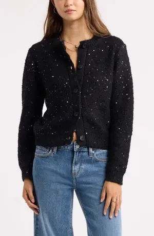 Bp. Sequin Bouclé Cardigan - Black