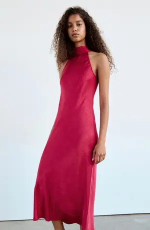 Mango Satin Halter Neck Dress