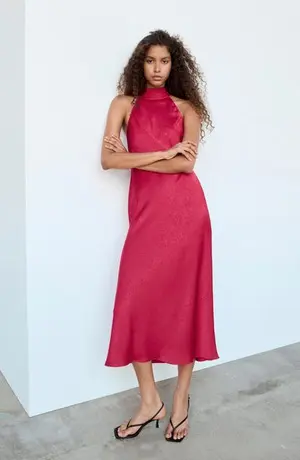 Mango Satin Halter Neck Dress