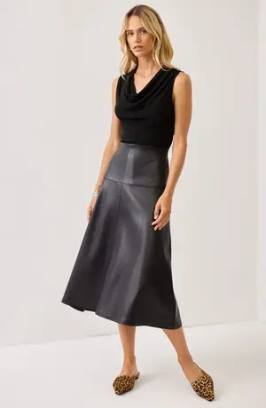 Karen Kane Faux Leather Midi Skirt