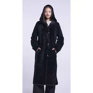 BLUE DUCK Hooded Shearling Coat - Black