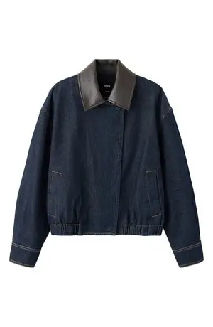 Mango Denim Bomber Jacket - Open Blue