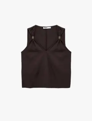 Koton Cotton Blend V-neck Sleeveless Top With Metal Accents