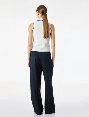 Koton Button-front Sleeveless Polo Knit Top Contrast Trim