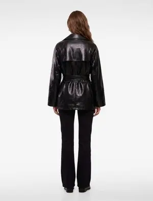 Koton Belted Double-breasted Faux Leather Trench Coat